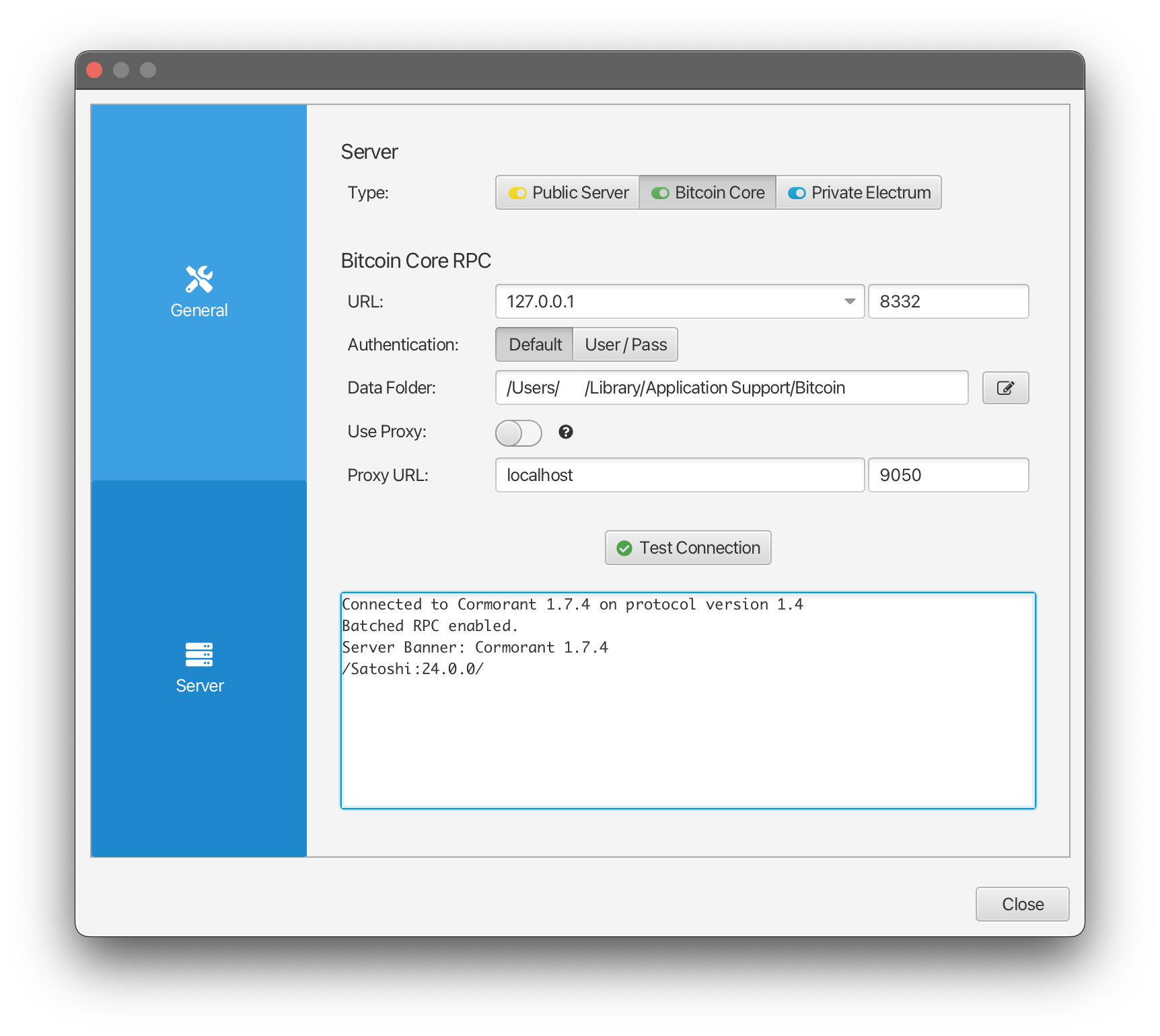 Connect to Bitcoin Core - Sparrow Wallet
