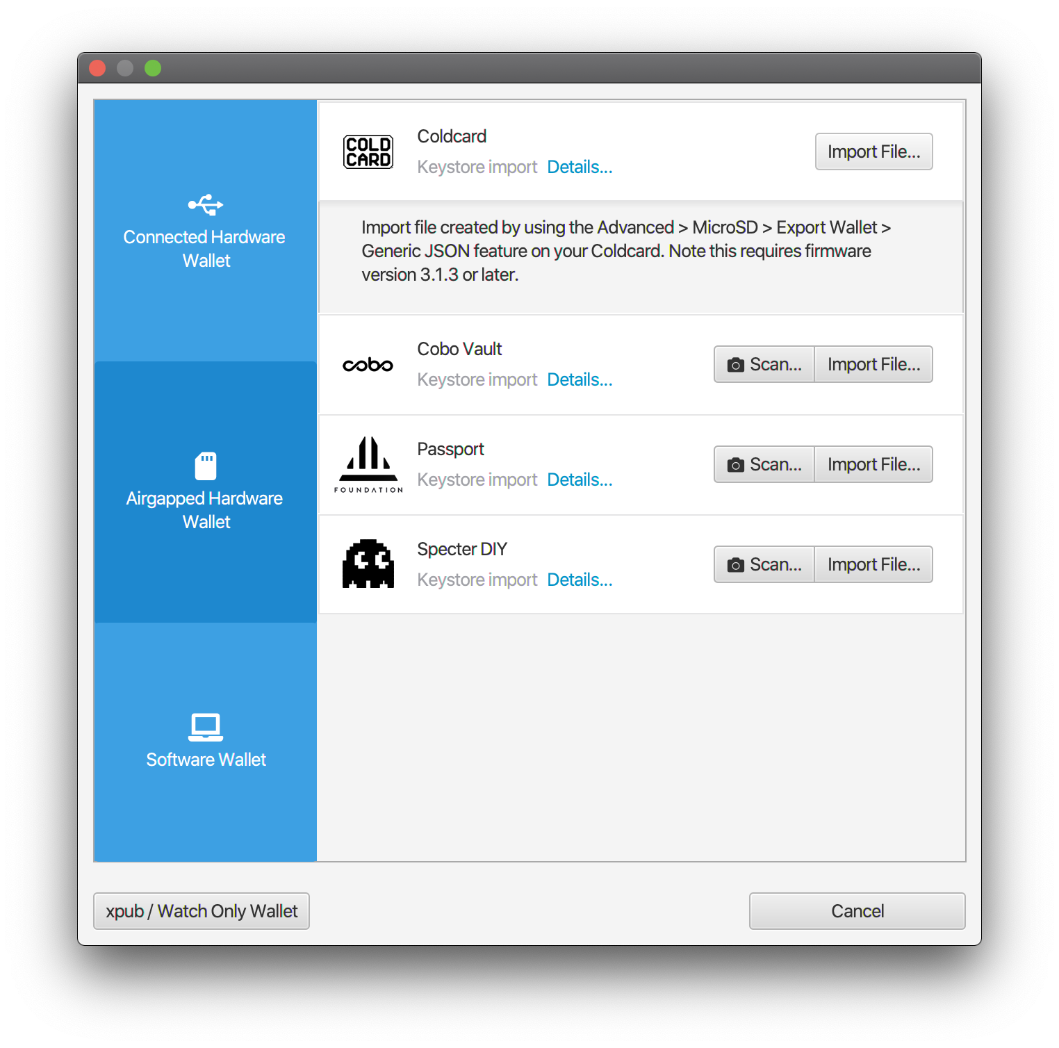 Setup a Coldcard wallet - Sparrow Wallet